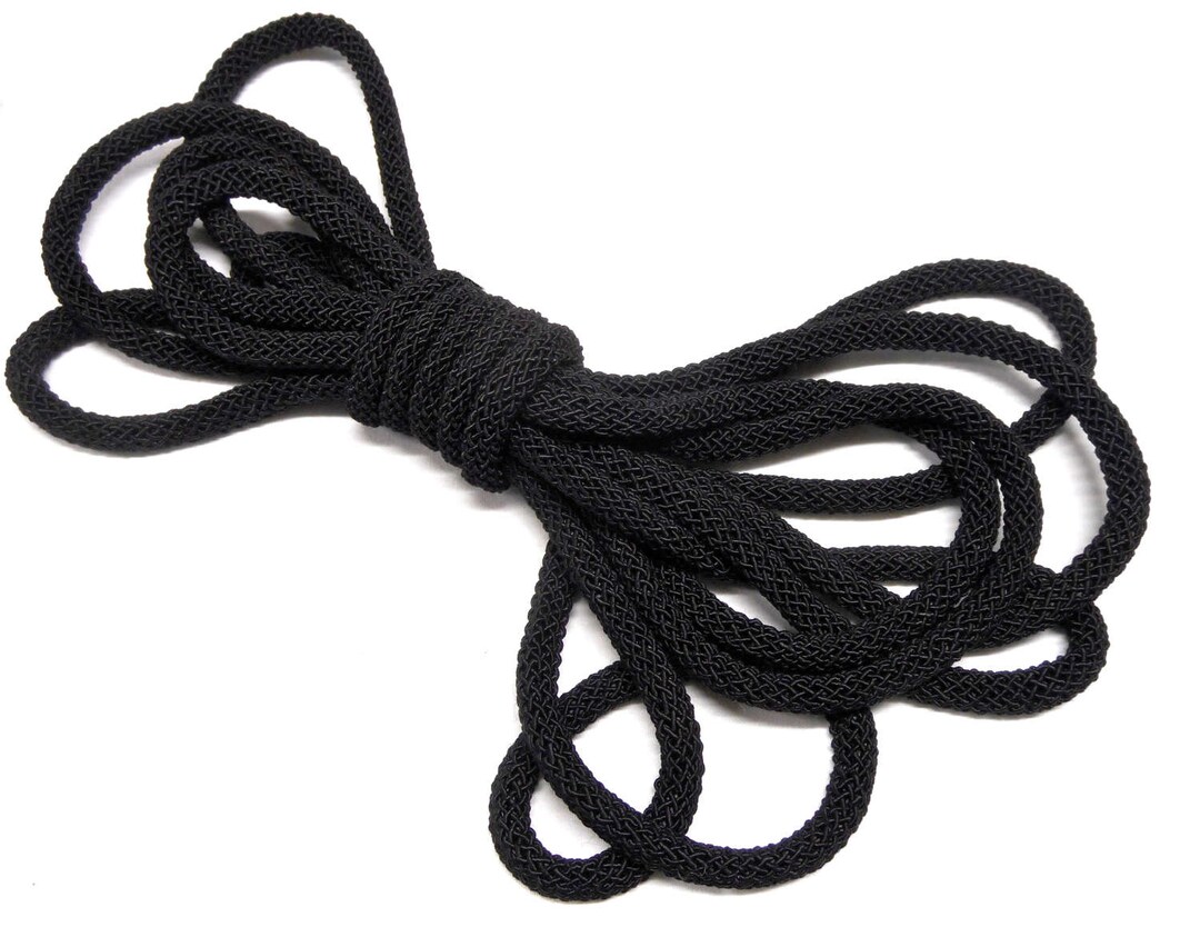 Black Braided Oval Rope Cord, Semisoft Trim Cord, Artificial Silk Cord ...