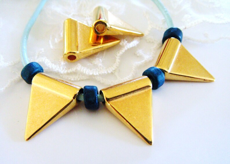 Gold Plated Triangle Bead, Geometric Triangle Pendant, Focal Bead ...