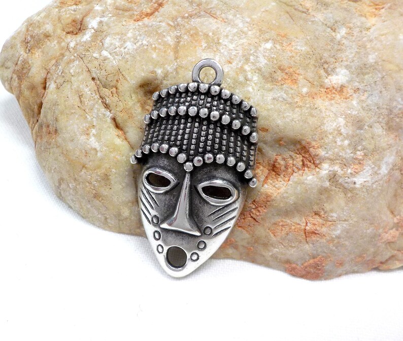 Silver African Mask Pendant, African Traditional Mask, Ethnic Pendant ...