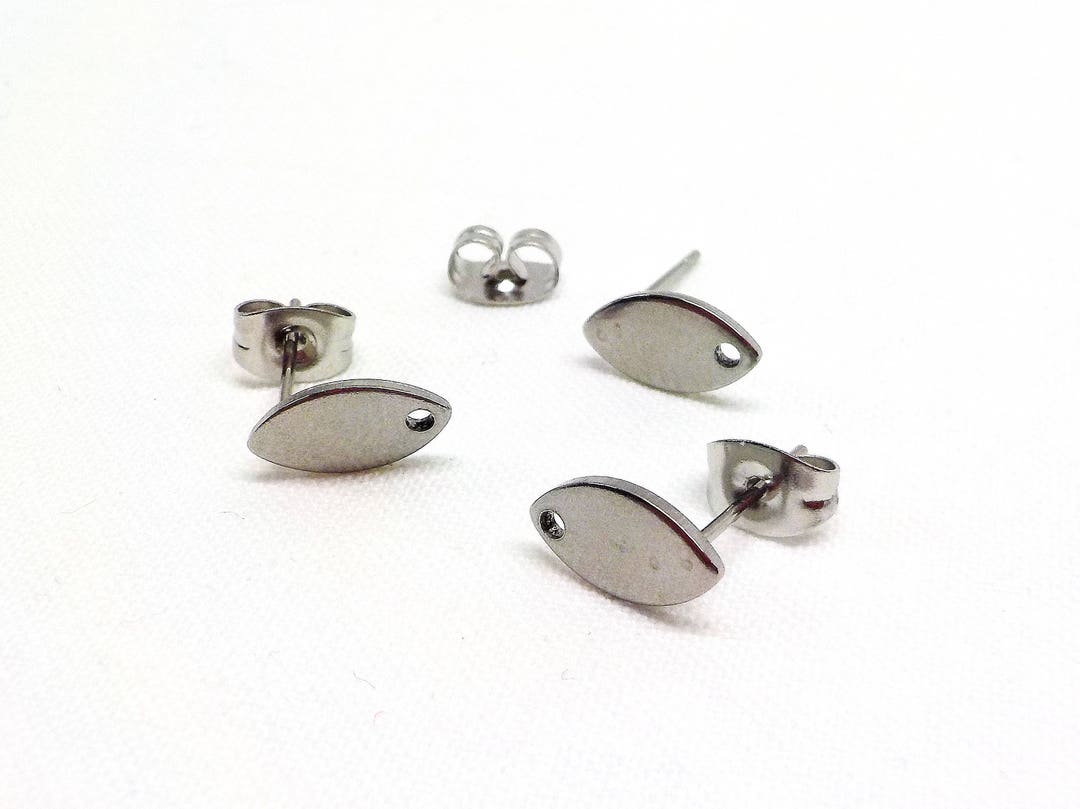 Stainless Steel 304 Oval Earring Studs With Hole & Posts, Stainless ...