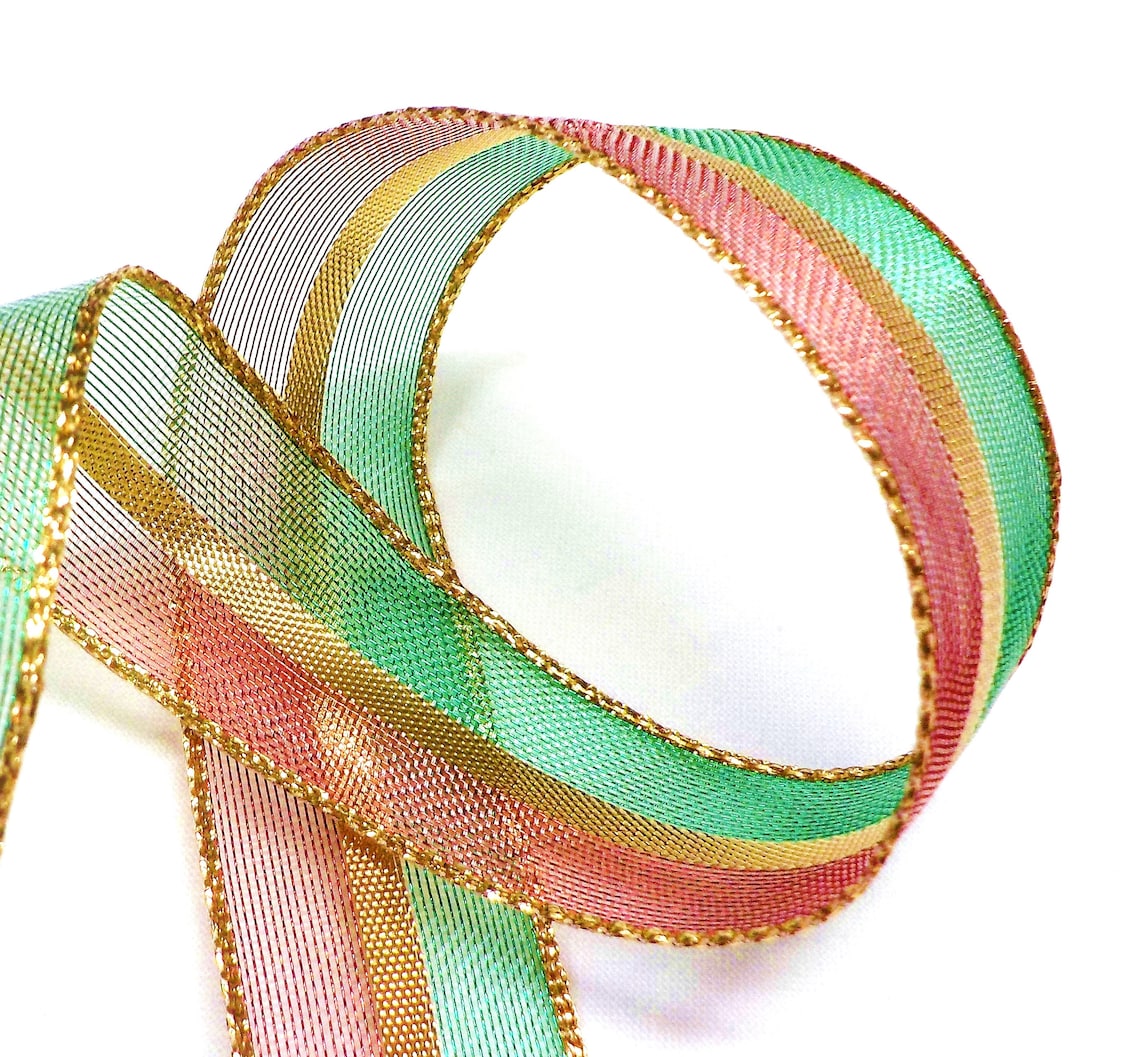 Red Green Gold Metallic Ribbon Sparkle Double Sided Ribbon - Etsy