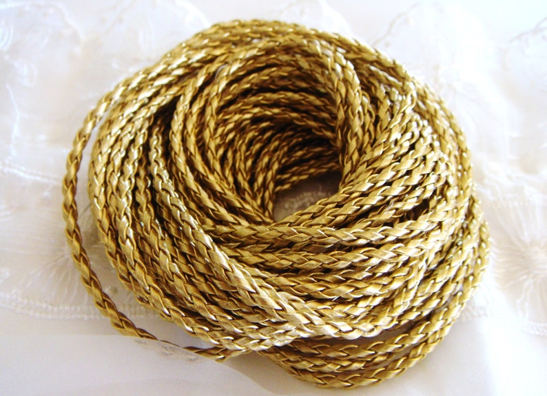 Gold Braided Eco Leather Cord Faux leather 3mm Cord Sold in | Etsy