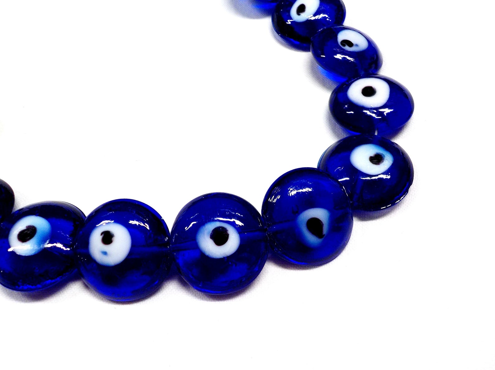 Large Evil Eye Flat Beads Blue Evil Eye Beads Good Luck | Etsy
