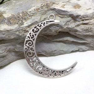 Silver Plated Filigree Crescent Moon Pendant, Half Moon Pendant ...