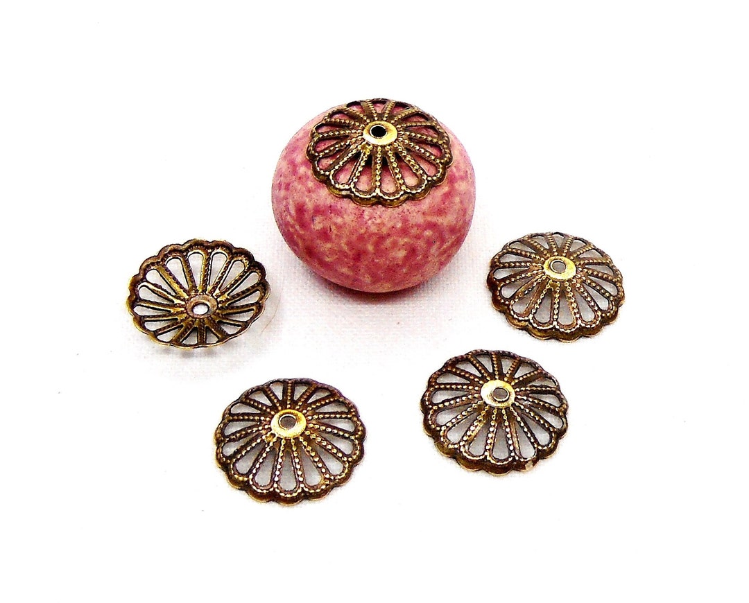 Bronze Filigree Bead Caps, Brass Flower Bead Caps, Filigree End Caps ...