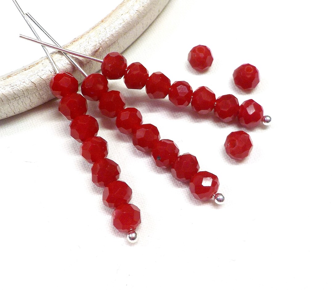 Red Opaque Glass Crystal, Red Washer Faceted Crystal Beads, Rondelle ...