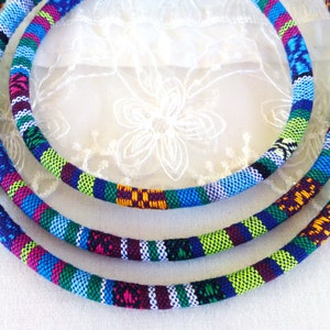 Blue Green Multi Stitched Fabric Cotton Cord, Embroidered Textile Cord ...