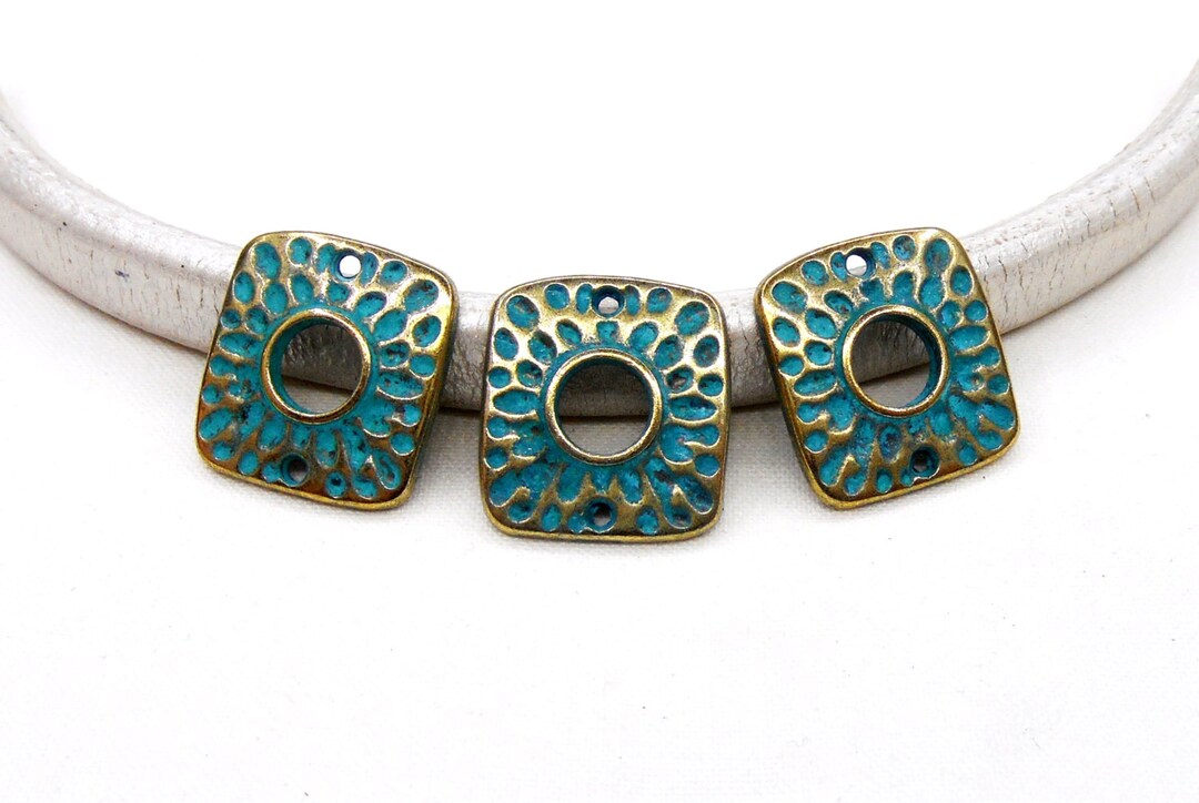 Green Patina Over Brass Square Connector, Greek Metal Cast, Verdigris ...