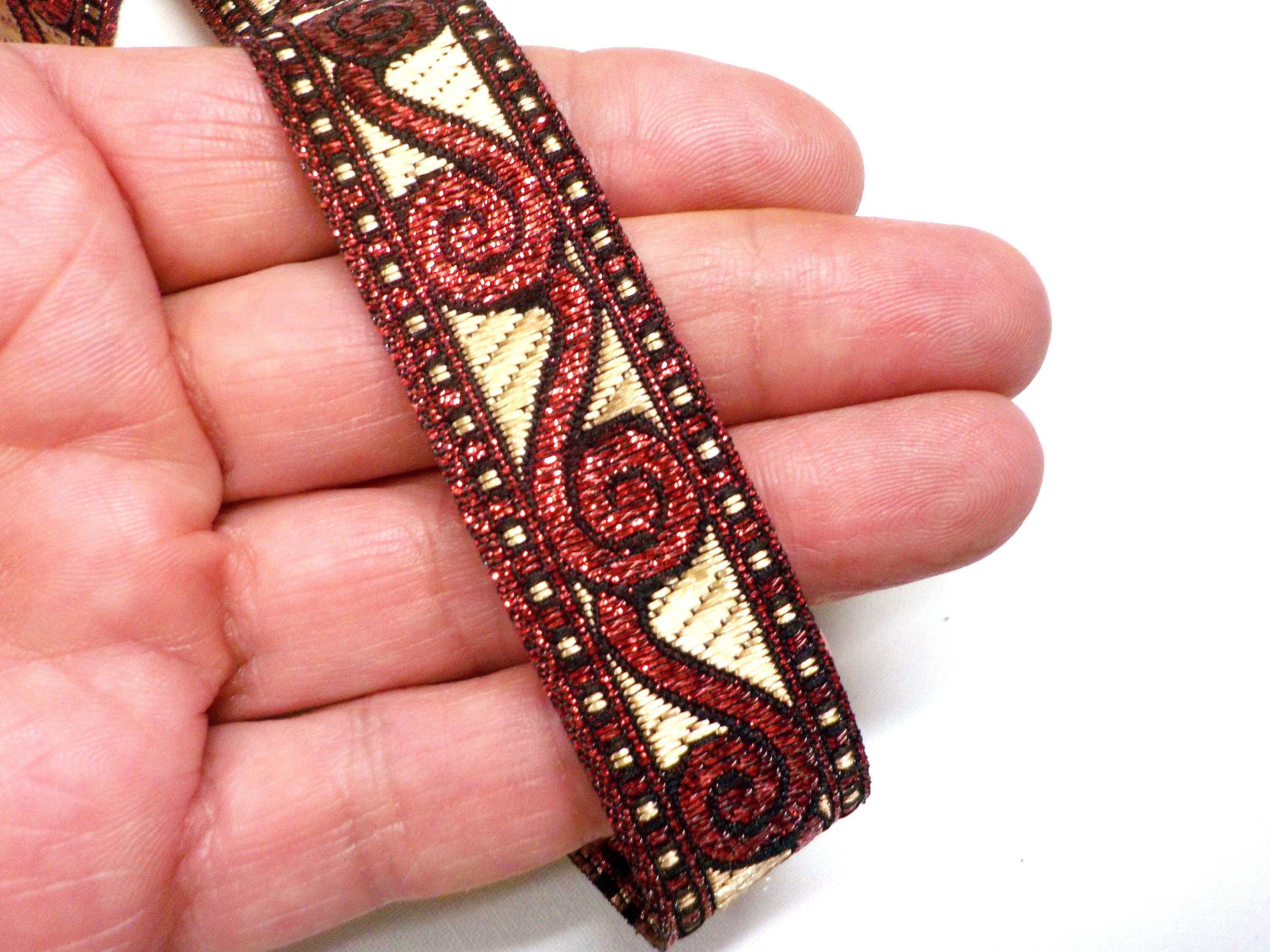 Red Gold Woven Embroidered Jacquard Trim Metallic Ribbon | Etsy