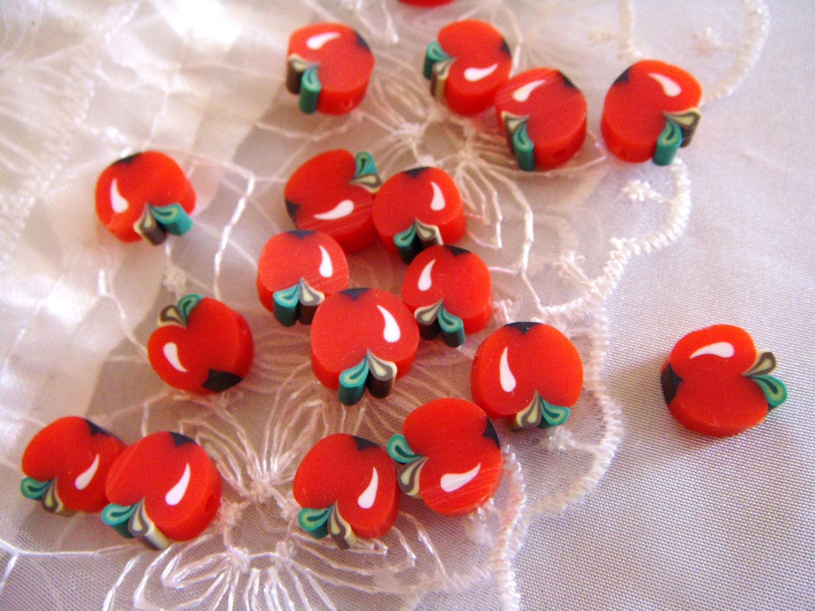 Fimo Polymer Clay Apple Fruit Beads Round Flat Beads Fruit | Etsy