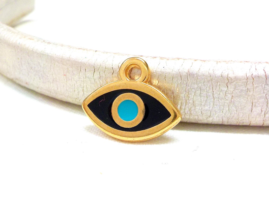 Gold Plated Evil Eye With Black Enamel, Gold Metal Evil Eye Charm ...