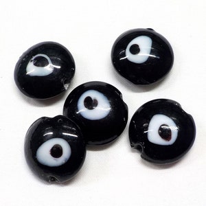 Large Evil Eye Flat Beads, Black Evil Eye Beads, Good Luck Beads ...
