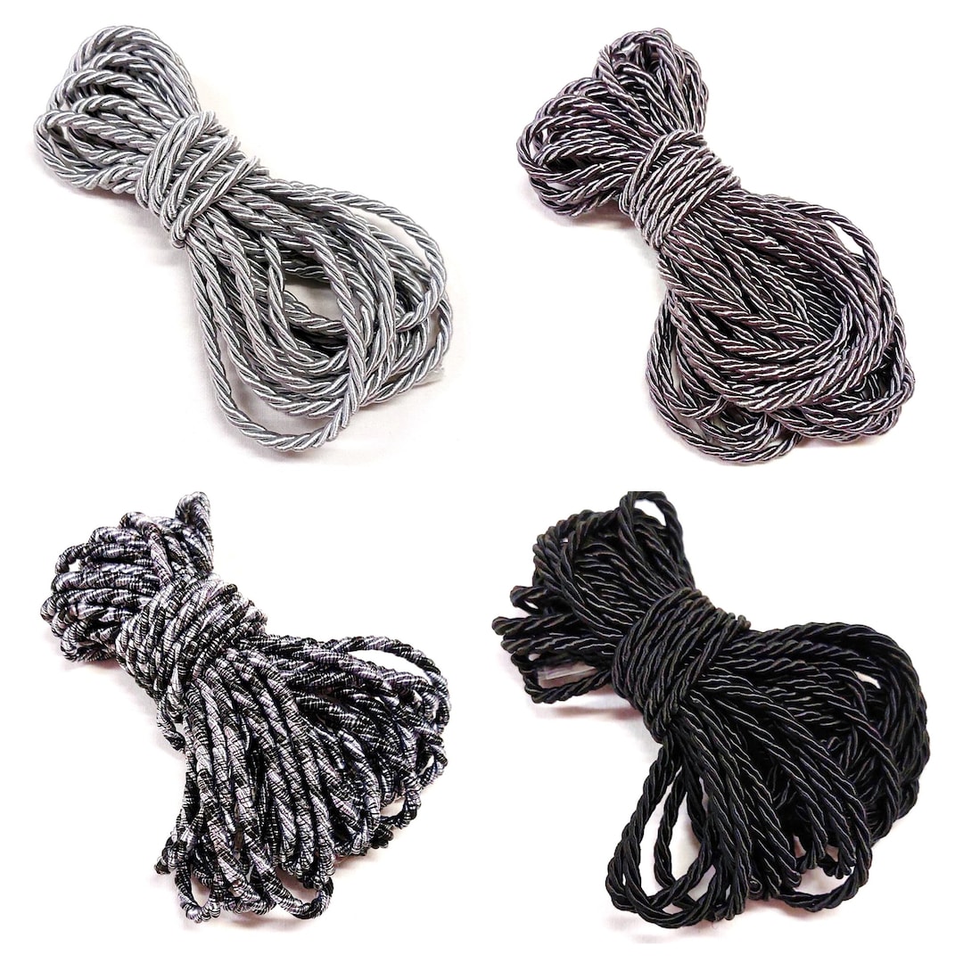 3mm Black Satin Twisted Cord, Gray Wrapped Thread Cord, Silver ...