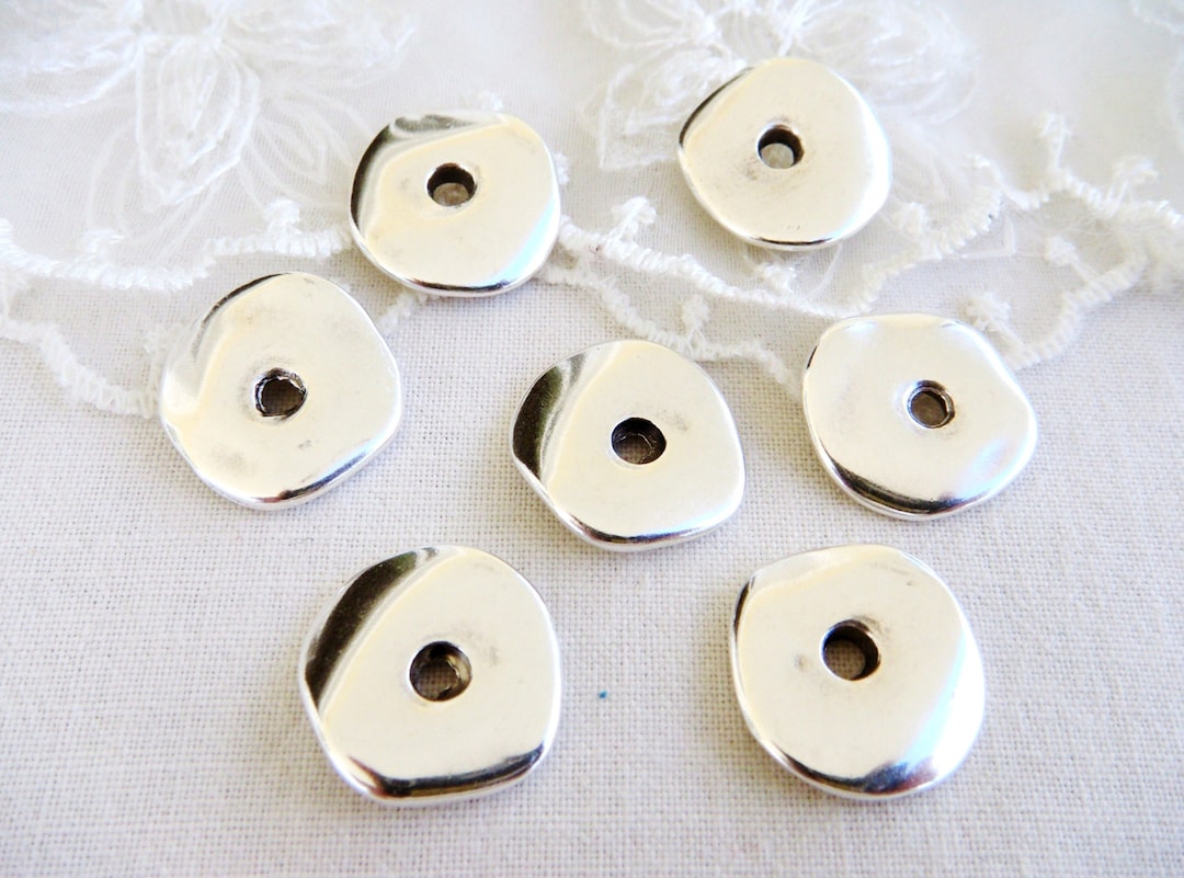 Silver Plated Wavy Disc Thick Spacer Metal Beads Rondelle Cast ...