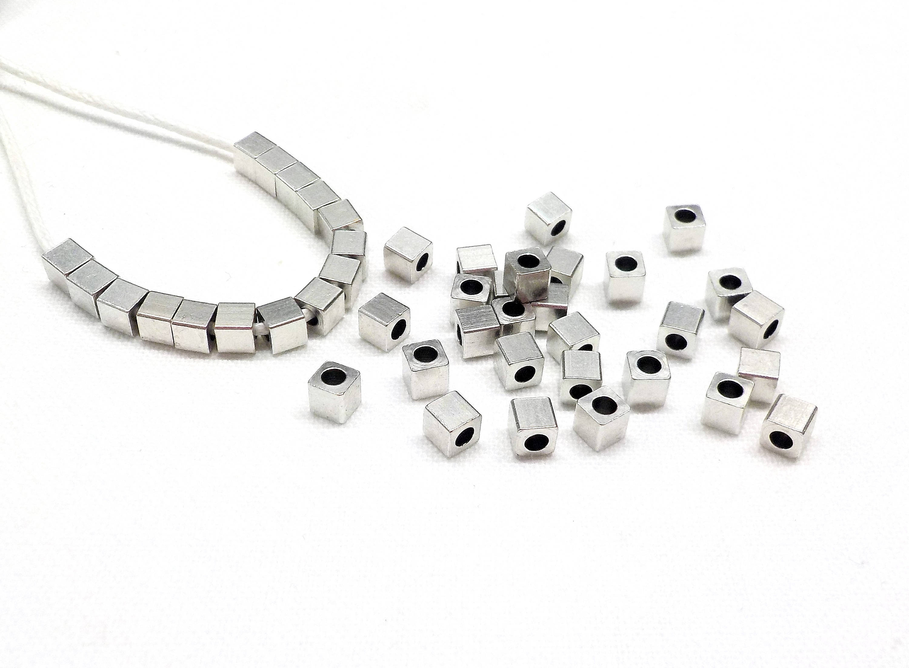 Silver Cube Spacer Beads, Metal Square Geometric Bead, Tiny Metal Beads ...