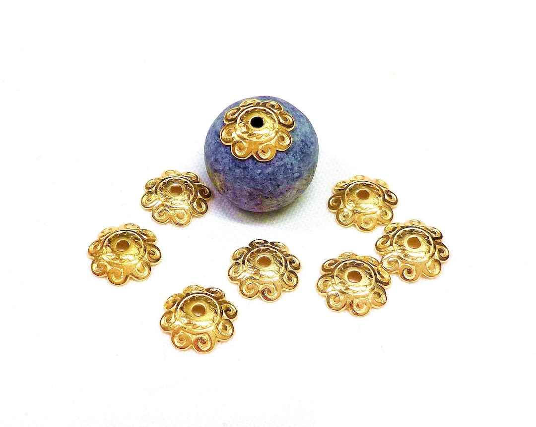 Gold Plated Flower Bead Caps, Bead Ends, Small Flower Bead Caps, Round ...