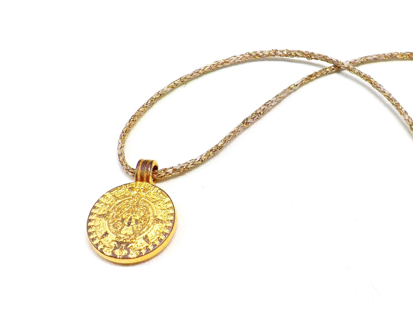 Mayas Calendar 24K Gold Plated Disc Pendant, Mayas Charm, Ancient Maya ...