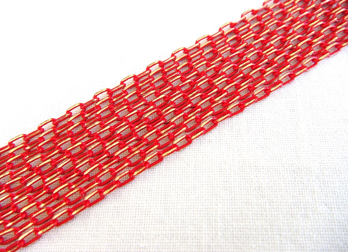 Gold Plated Red Colored Brass Chain Cable Chain | Etsy