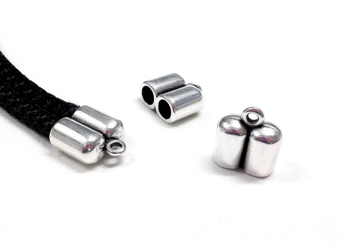 Silver Plated Double End Caps Double Terminator Double Cord - Etsy
