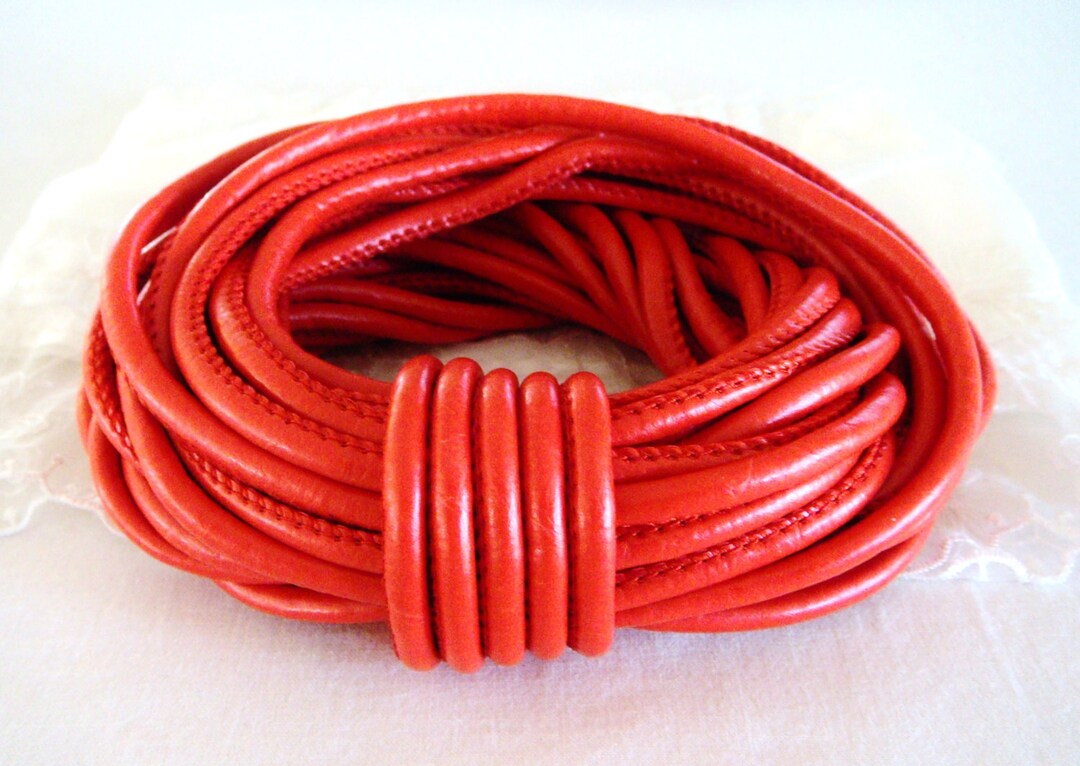 Red Eco Nappa Leather Cord, Faux Leather 5mm Cord, Stitched Cord, Sold ...
