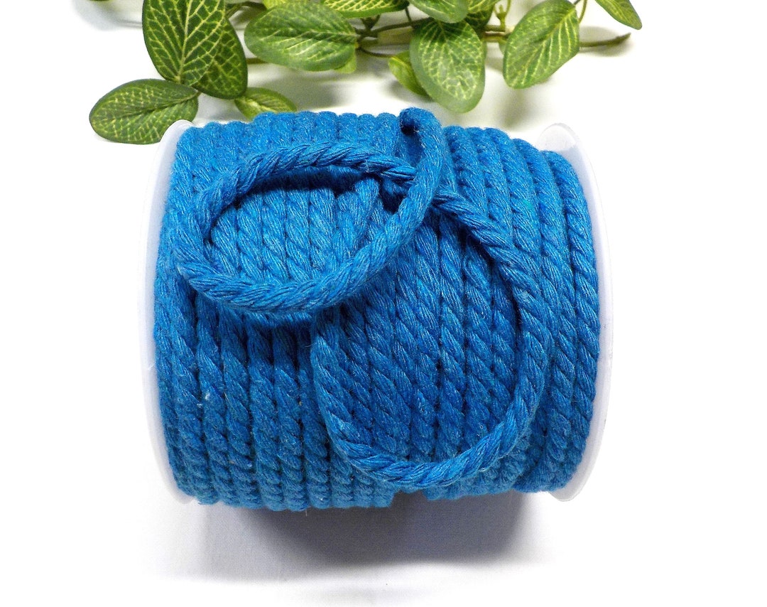 5mm Blue Macrame Cotton Rope, 3-strand Twisted 100% Recycled Cotton ...