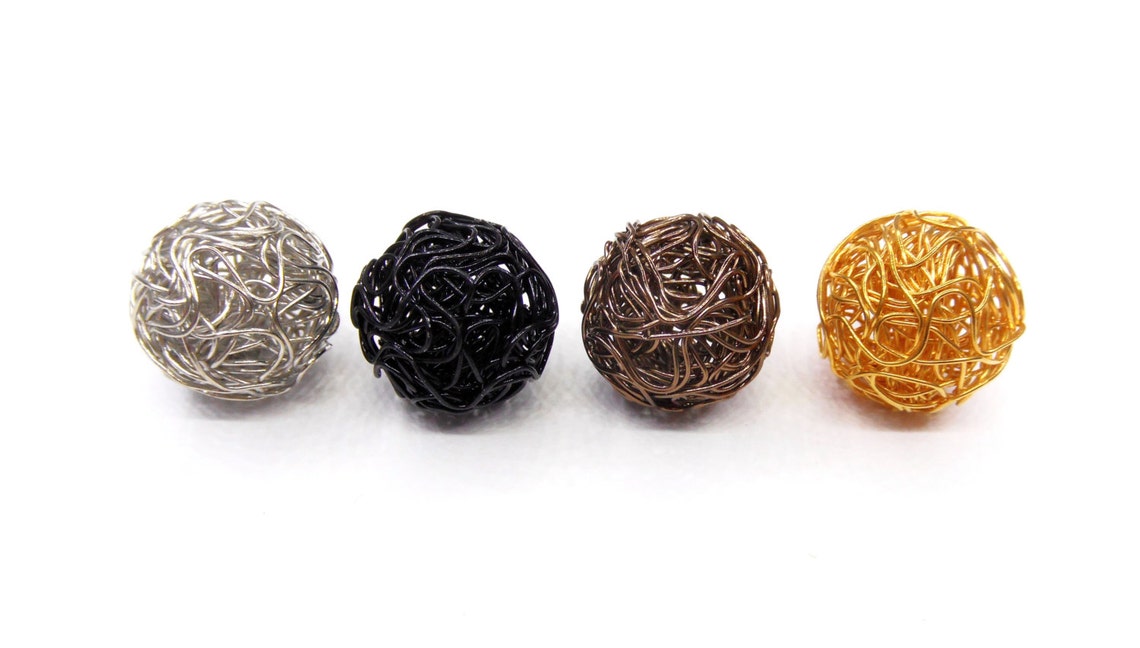 22K Gold Plated Steel Wire Beads, Wire Ball Beads, Wire Mesh Beads ...