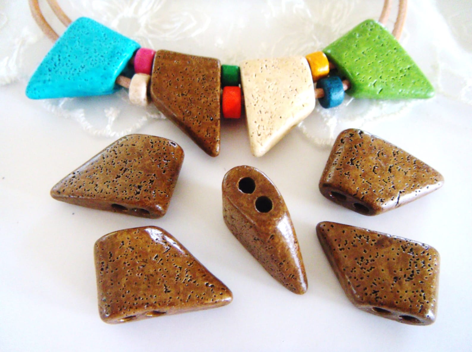 Greek Ceramic Trapezoid Bead Spacer Double Holes Brown - Etsy