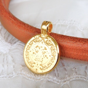 Mayas Calendar 24K Gold Plated Disc Pendant, Mayas Charm, Ancient Maya ...