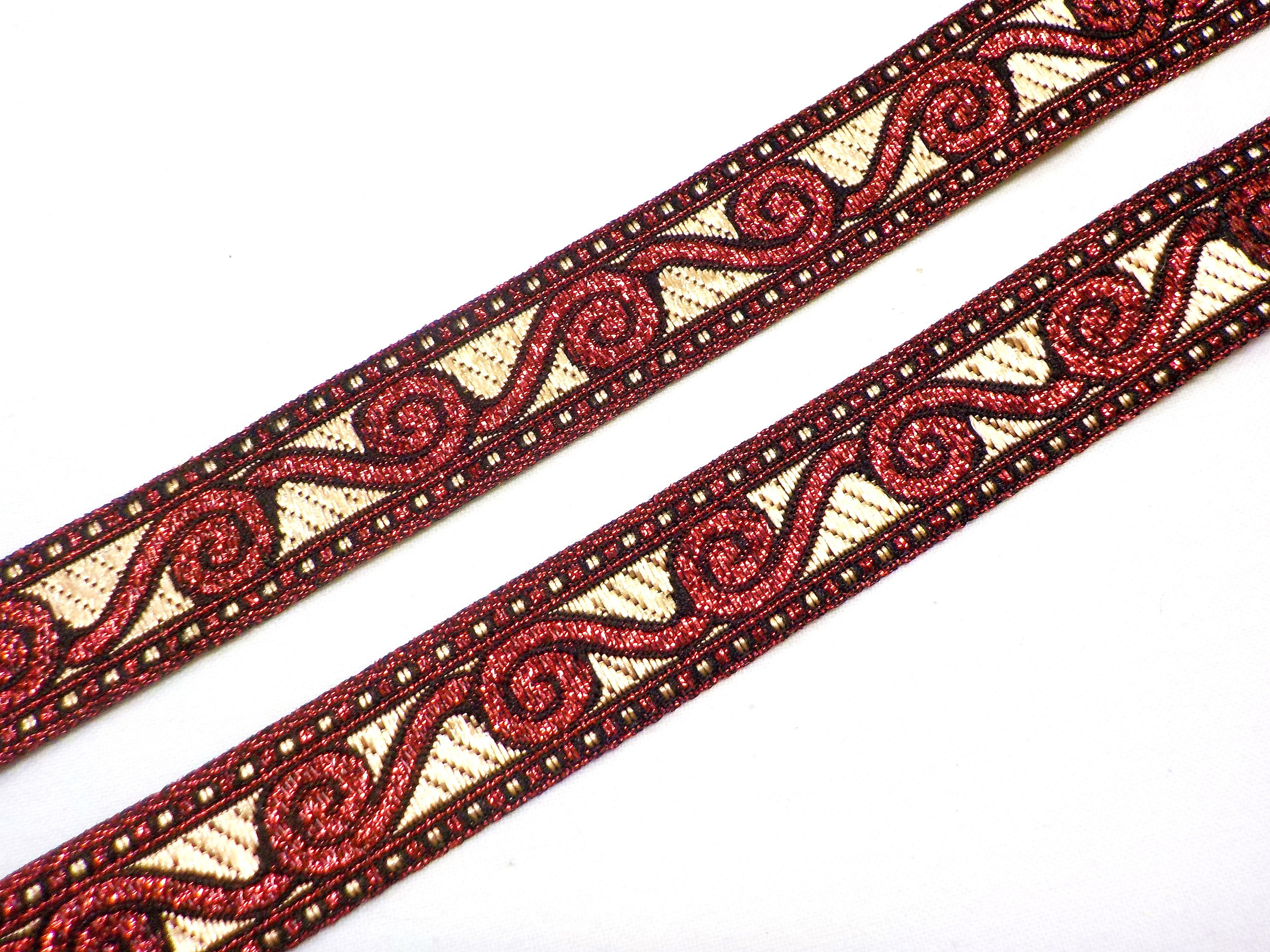 Red Gold Woven Embroidered Jacquard Trim Metallic Ribbon | Etsy