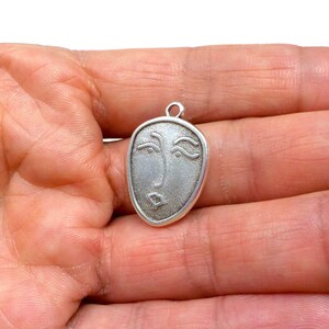 Silver Plated Face Pendant, Greek Mask Pendant, Face Charm, Abstract ...