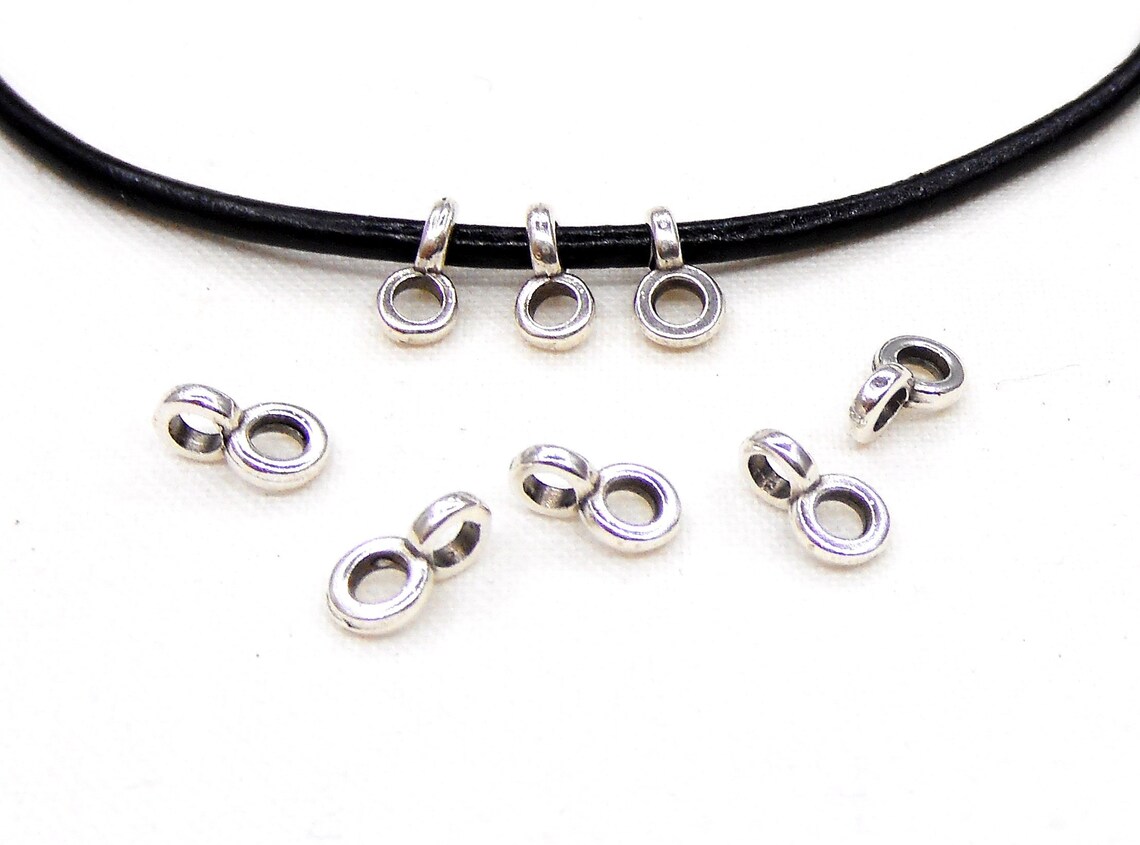 Silver Bail Beads Bail Charm Holder Spacer with Loop Cord | Etsy