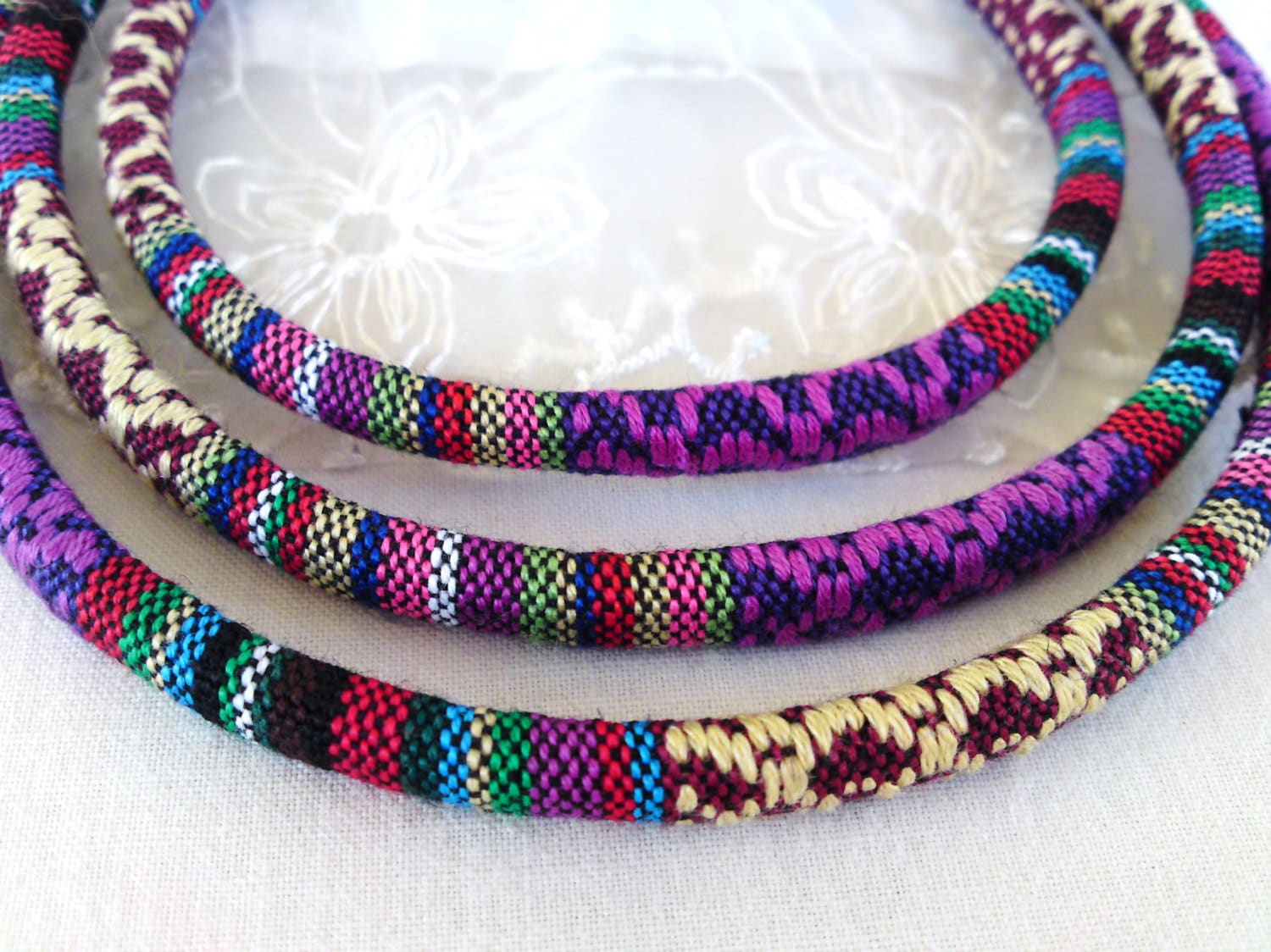 Purple Multi Stitched Fabric Cotton Cord, Embroidered Textile Cord ...