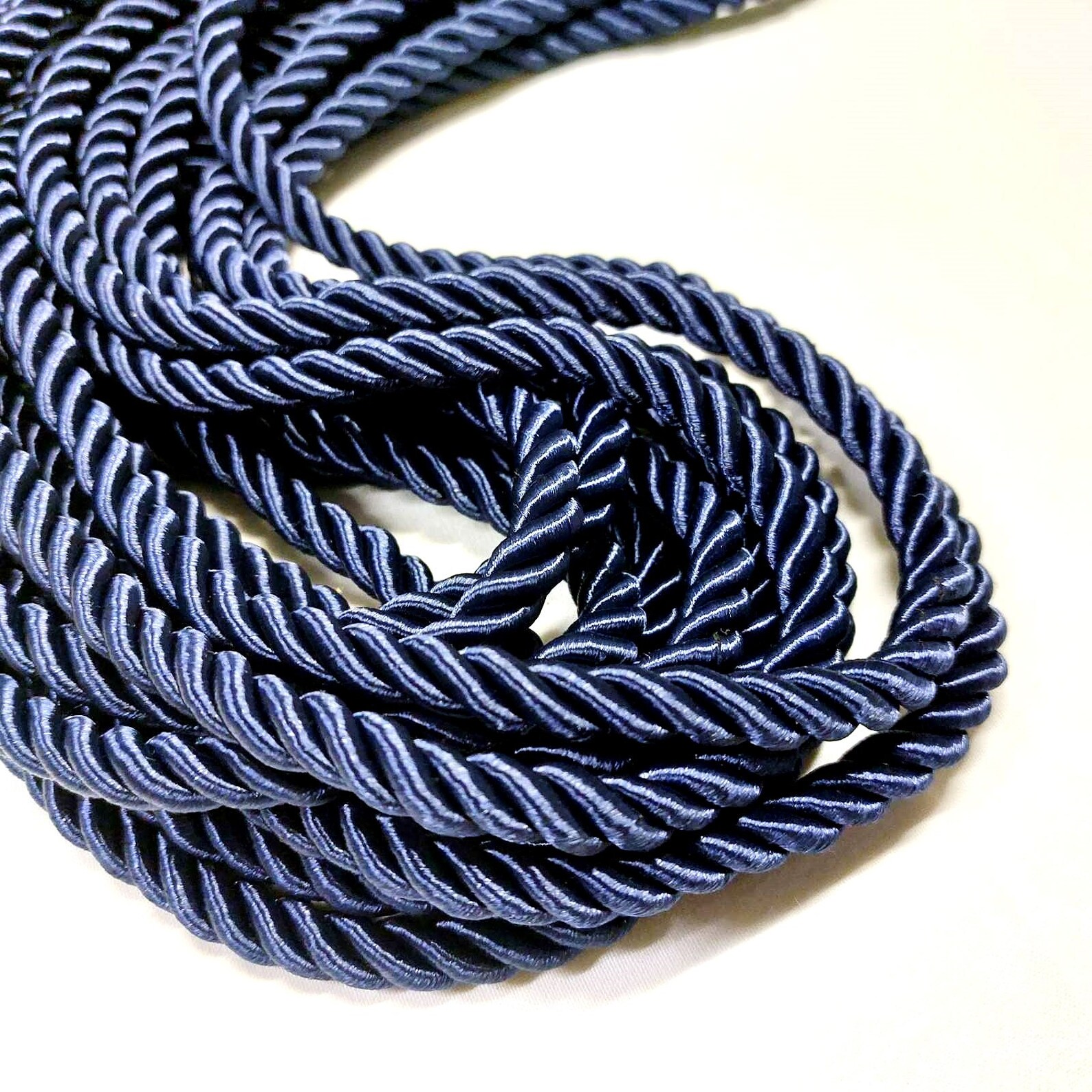 Navy Blue Satin Twisted Cord, Wrapped Thread Cord, Polyester Braided ...