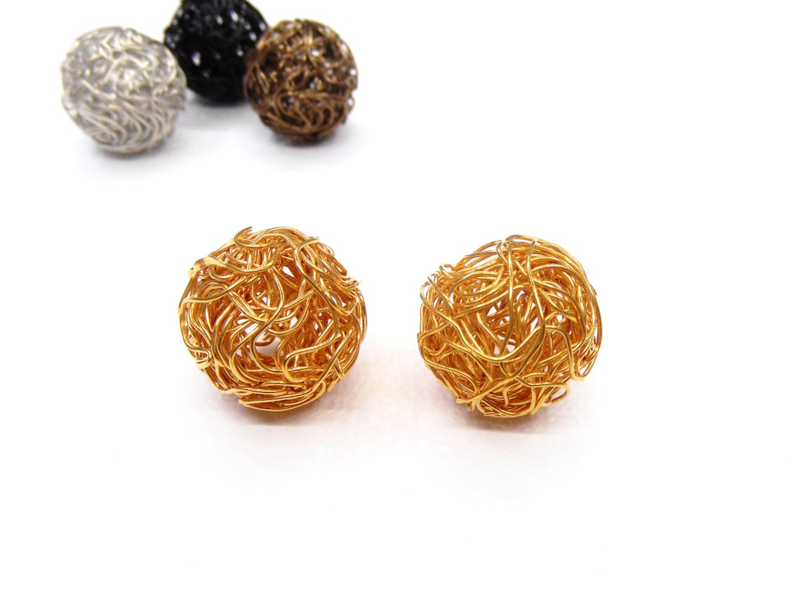 22K Gold Plated Steel Wire Beads, Wire Ball Beads, Wire Mesh Beads ...