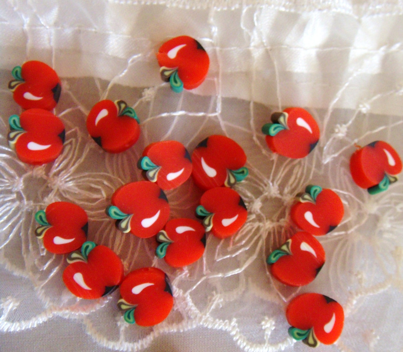 Fimo Polymer Clay Apple Fruit Beads, Round Flat Beads, Fruit Jewelry ...