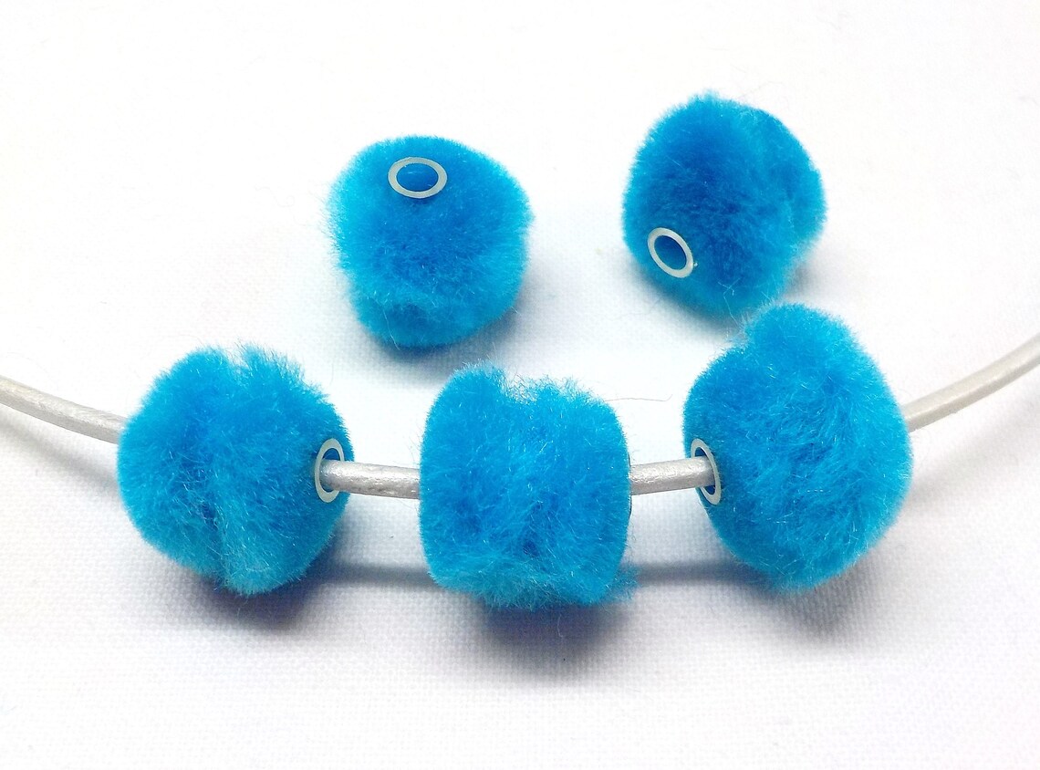Light Blue Pom Poms With Tube Pom Pom Beads Sliders Earrings | Etsy