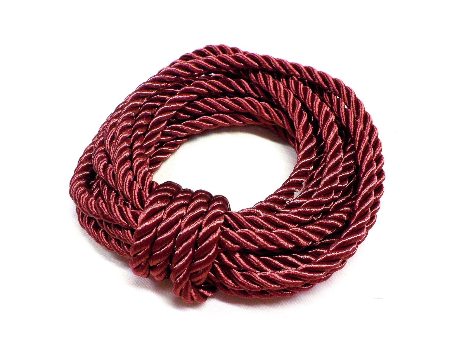 5mm Dark Red Satin Twisted Cord, Wrapped Thread Cord, Polyester Braided ...