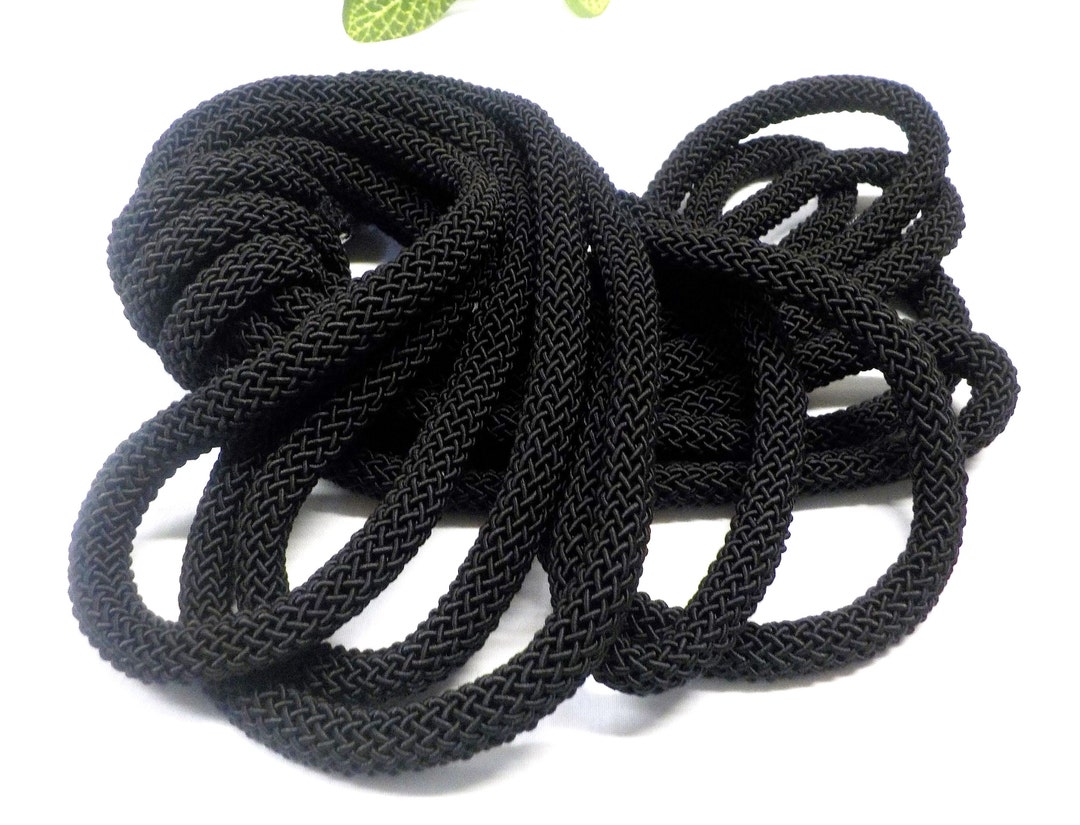 Black Braided Oval Rope Cord, Semisoft Trim Cord, Artificial Silk Cord ...