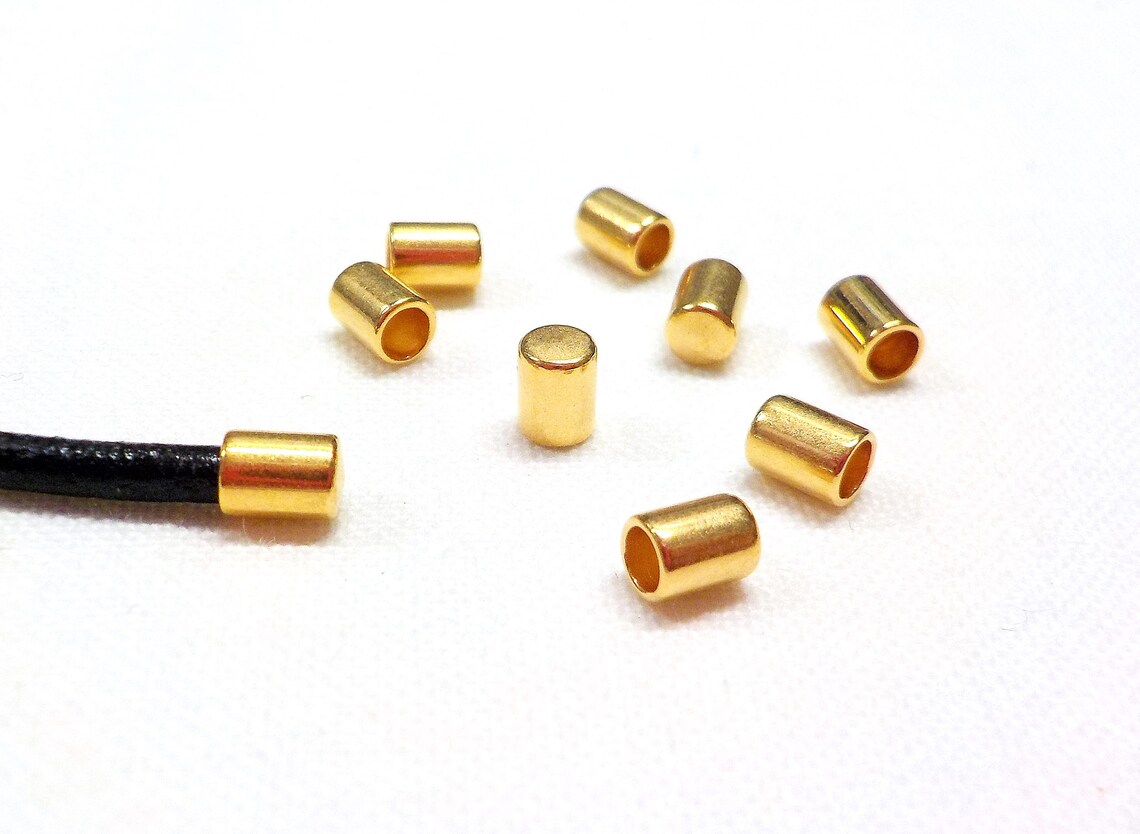 Gold End Caps 3x4mm (without Loop and Hole) for 2mm Leather, Leathers ...