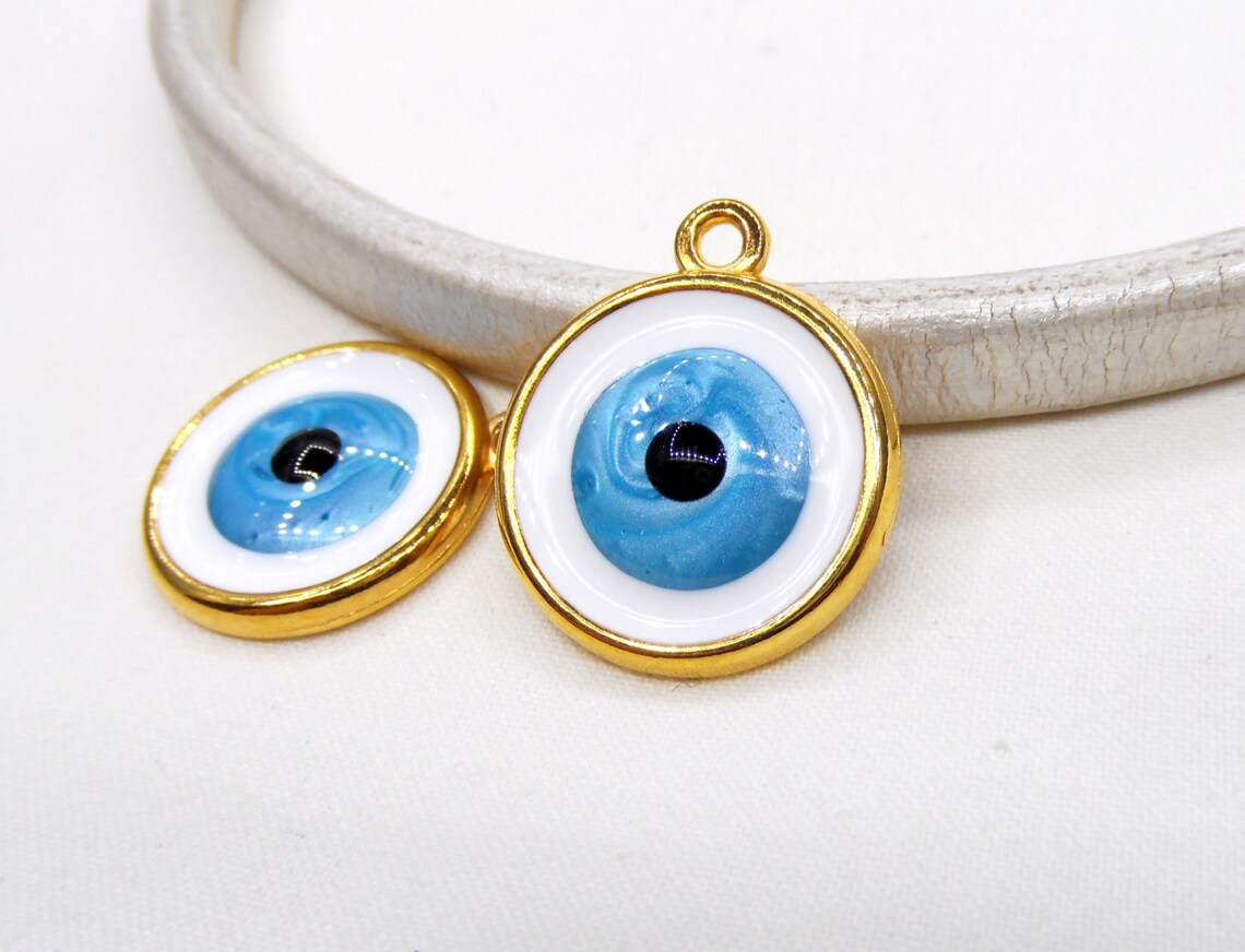 Gold Plated Enamel Evil Eye Charm Pendant Pearl Turquoise - Etsy