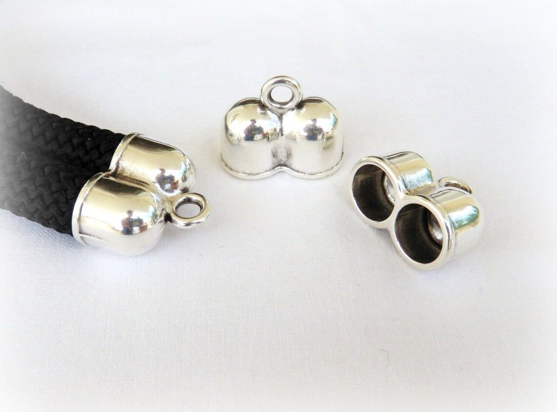 Silver Double End Caps 25x20x13mm (Ø 10.2mm Each Hole), Cords Edge ...