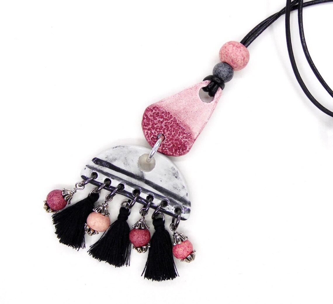Dark Pink Matte Ceramic Pendant Hand Painted Greek Ceramic - Etsy