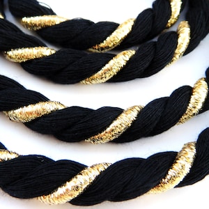 Cotton Twisted Cord Black Wrapped Cord With Gold Metallic Thread, 10mm ...