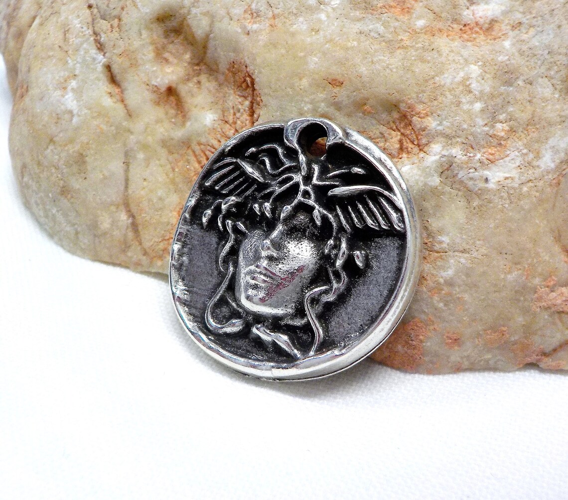 Silver Plated Medusa Pendant, Round Medusa Coin, Ancient Greek Round ...