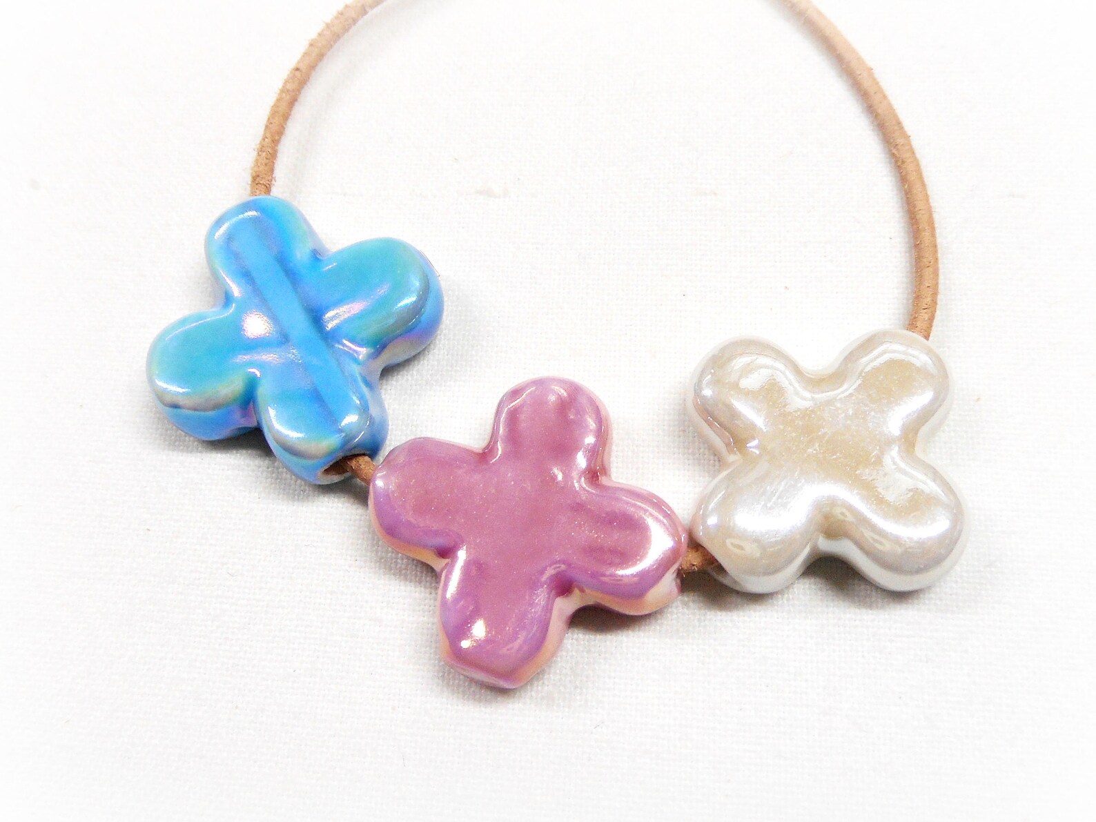 Blue Porcelain Cross Bead, Cross Slider, Porcelain Cross Spacer, Blue ...
