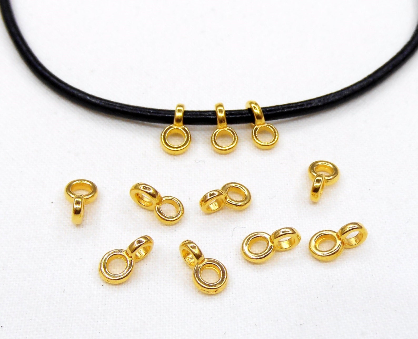 Gold Bail Beads, Bail Charm Holder Spacer With Loop, Cord Bails, Ring ...