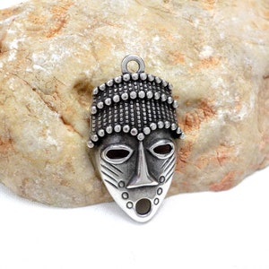 Silver African Mask Pendant, African Traditional Mask, Ethnic Pendant ...