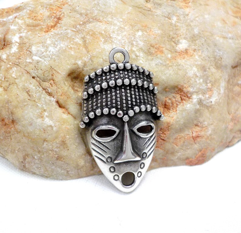 Silver African Mask Pendant, African Traditional Mask, Ethnic Pendant ...
