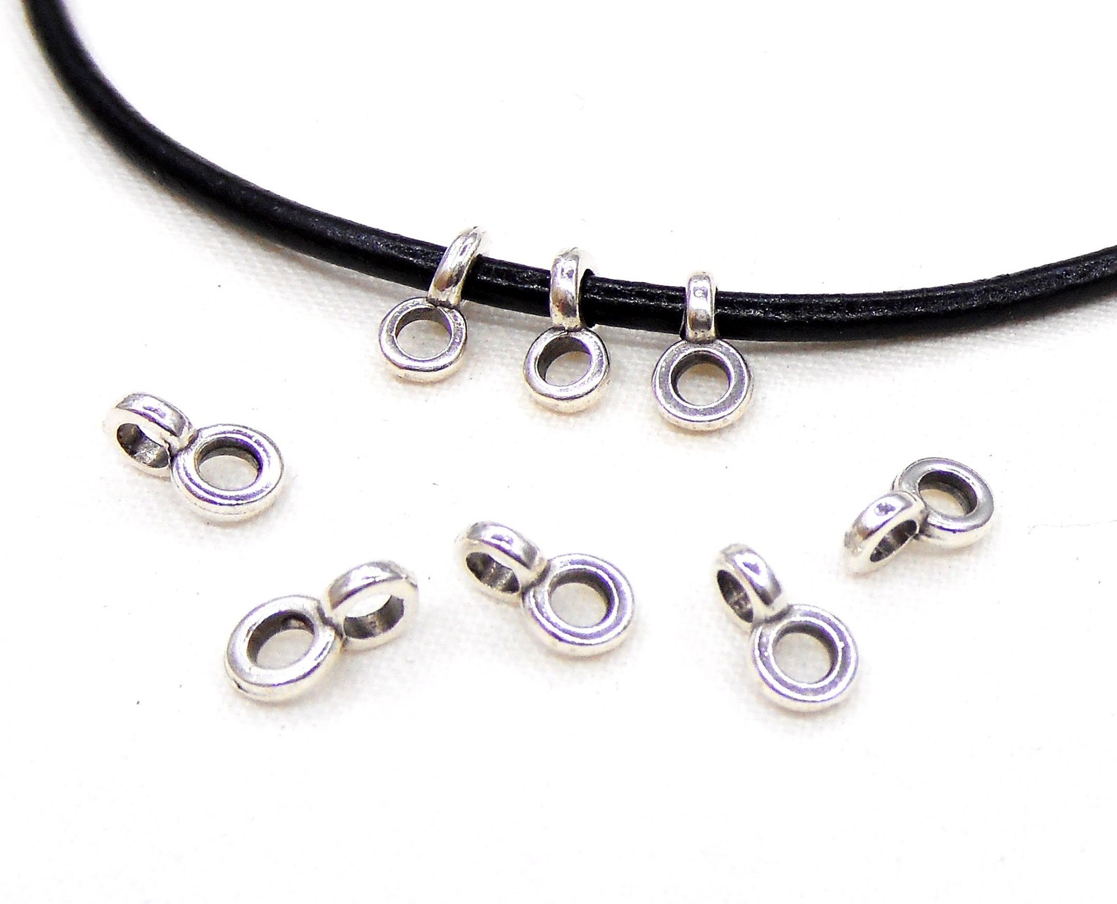 Silver Bail Beads Bail Charm Holder Spacer with Loop Cord | Etsy