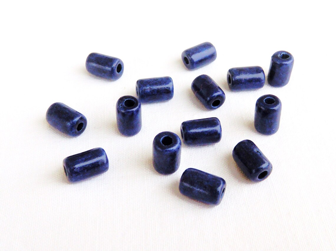 Tube Greek Ceramic Bead Spacer, Tube Slider Dark Blue Matte Finish ...